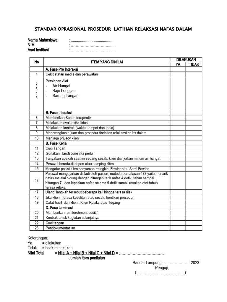 SOP Latihan Relaksasi Nafas Dalam | PDF