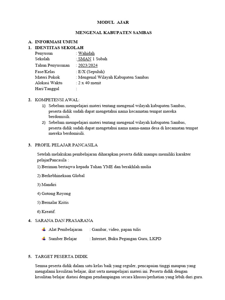 Contoh Modul Ajar Mulok | PDF | Karier & Perkembangan | Seni