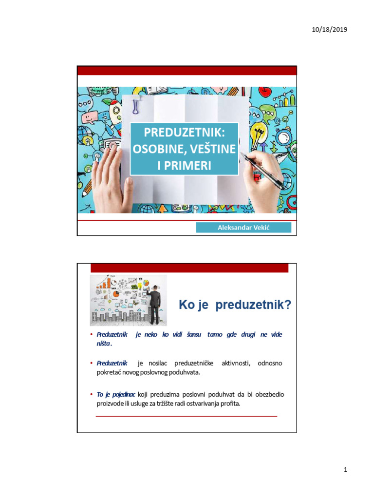 Vežbe 1_Preduzetnik (osobine, veštine i primeri) | PDF