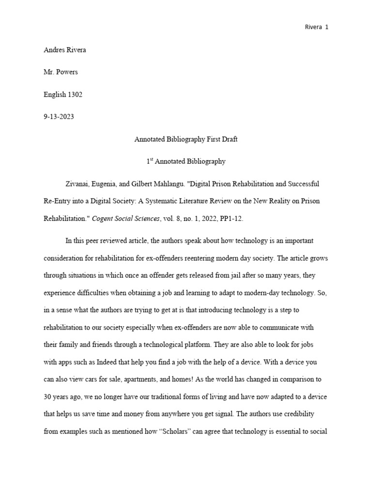 Annotated Bib 1st Draft | PDF | Rehabilitation (Penology) | Prison