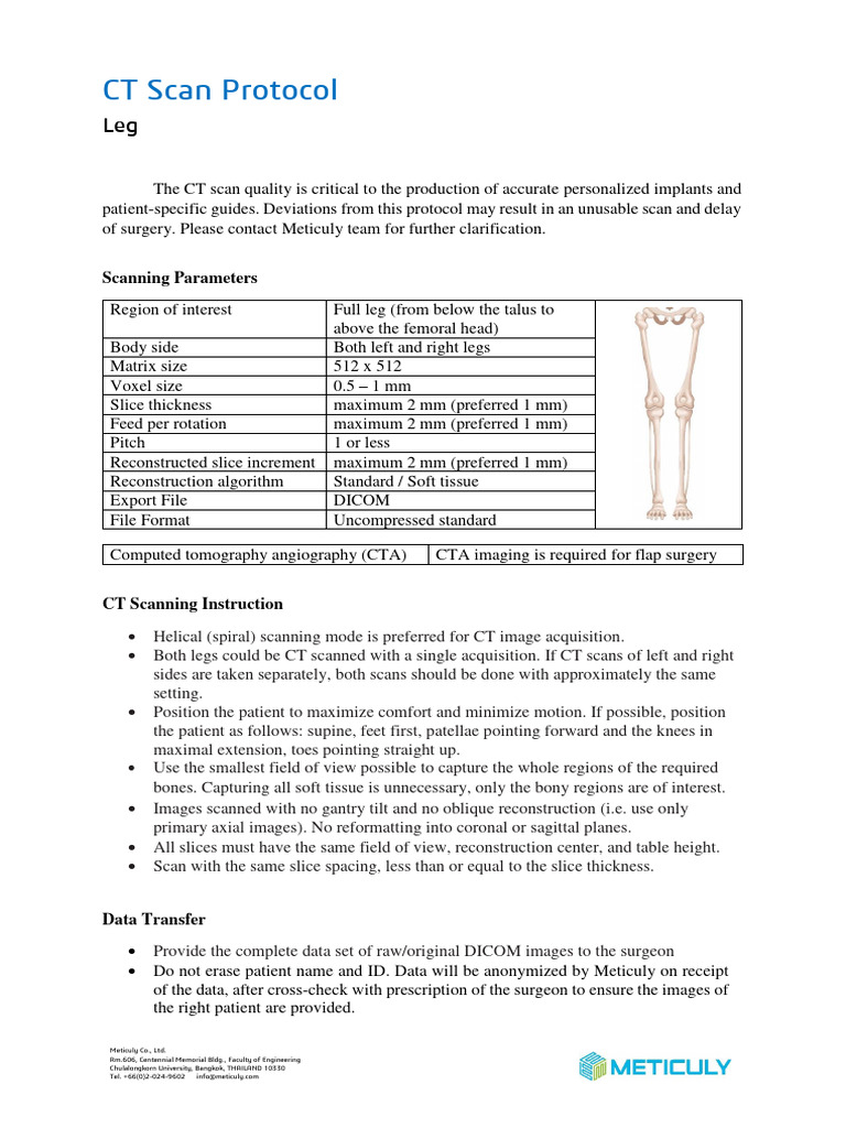 CT Scan Protocol for Leg Imaging | PDF | Ct Scan | Imaging
