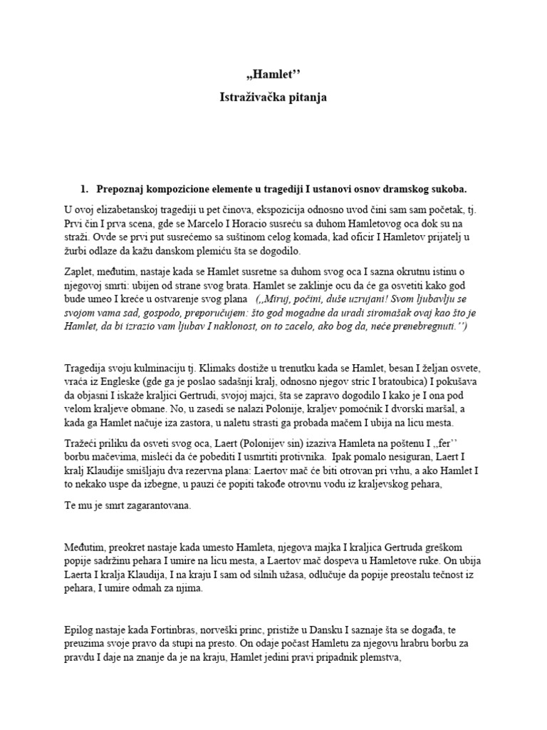 ,,hamlet'', Analiza, Katarina Božić | PDF