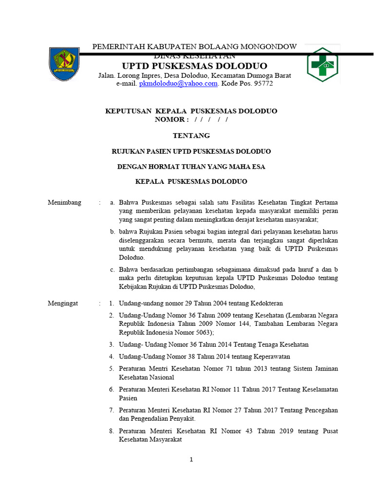 1.1.1.1 SK Jenis - Jenis Pelayanan Yang Di Sediakan Oleh Puskesmas | PDF