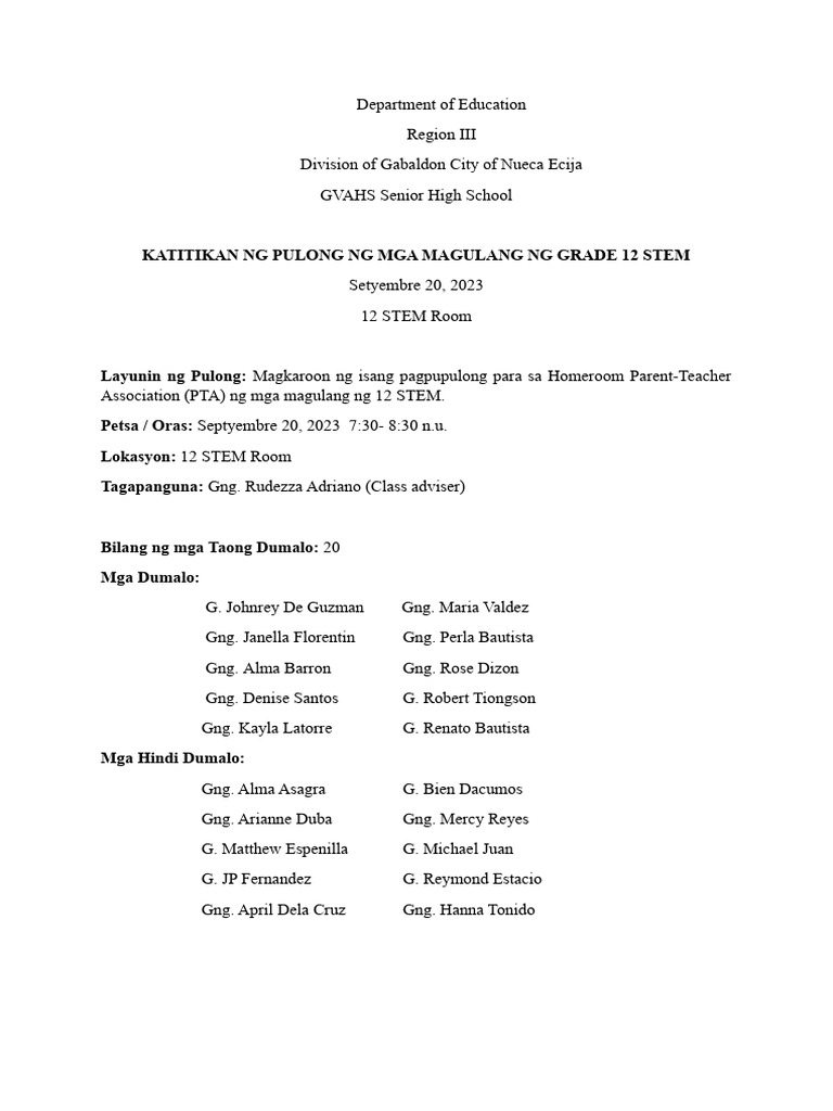 Katitikan NG Pulong | PDF