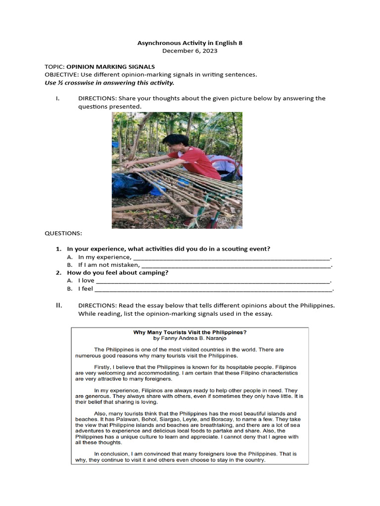 Asynchronous Activity in English 8 | PDF