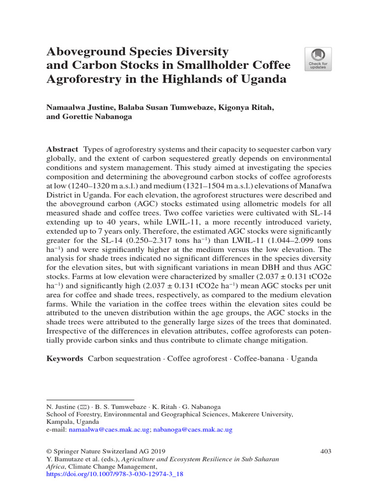 Aboveground Species Diversity and Carbon Stocks in Smallholder Coffee Agrofores | PDF | Climate ...