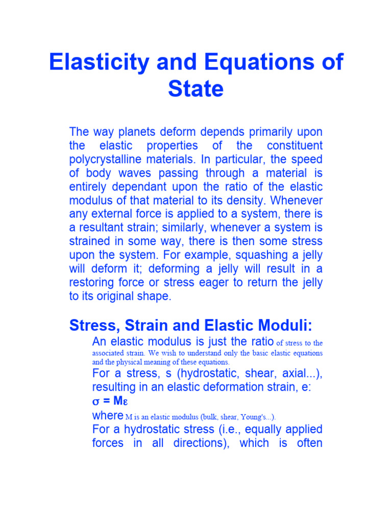 Elasticity and EOS | PDF | Elasticity (Physics) | Stress (Mechanics)