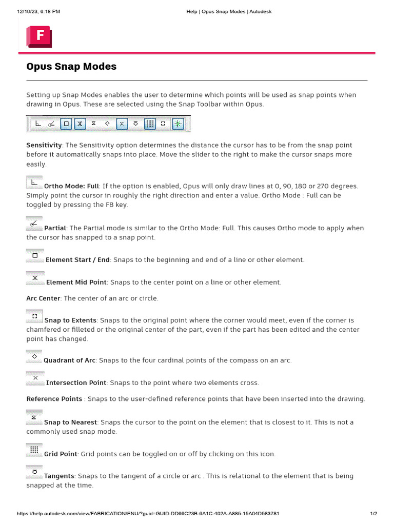 Opus Snap Modes Guide for Autodesk | PDF | Cursor (User Interface)