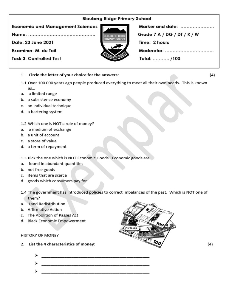 Grade 7 EMS Mid Year Examination 2021 | PDF | Economies | Money