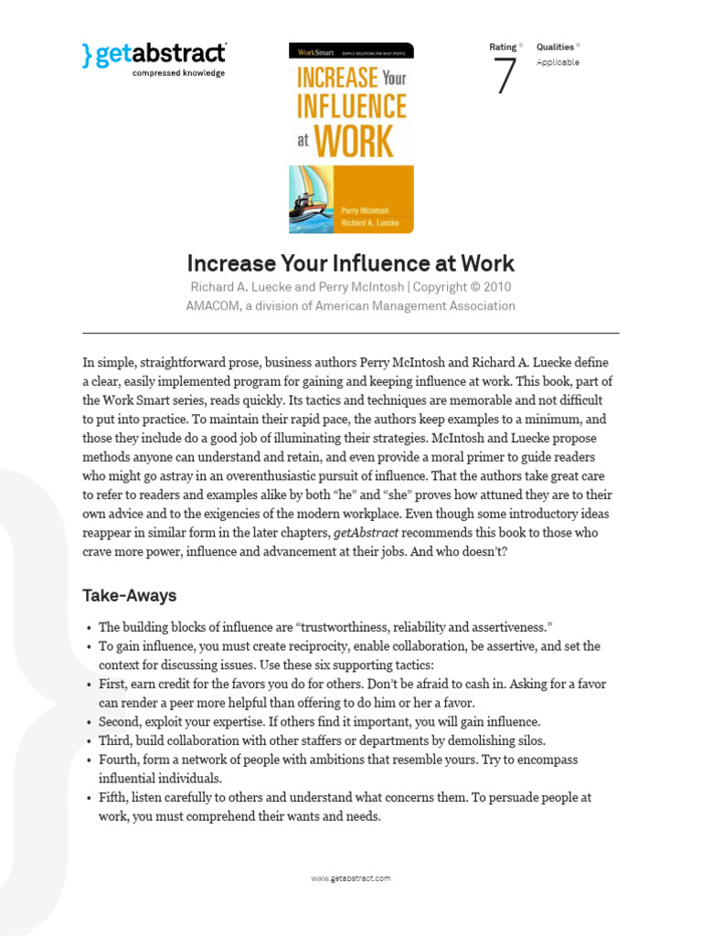 Increase Your Influence at Work Luecke en 13690 | PDF | Self-Improvement