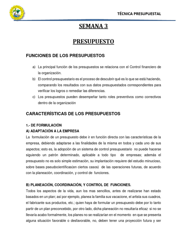 Funciones y Características de Presupuestos | PDF | Presupuesto | Business