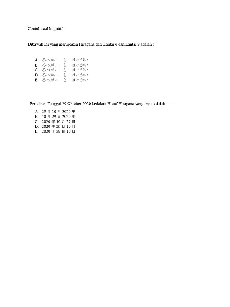 Contoh Soal Kognitif | PDF
