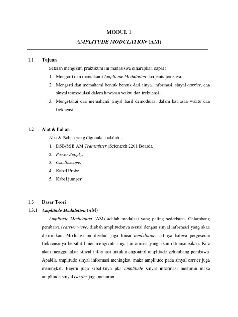 Modul 1 Amplitude Modulation - Siskom 2023 | PDF | Sains & Matematika