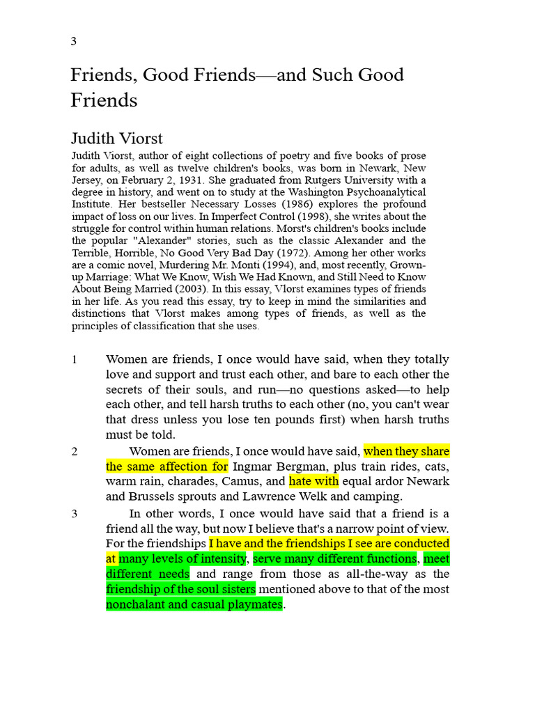 Friends, Good Friends-And Such Good Friends - Analysis | PDF | Friendship