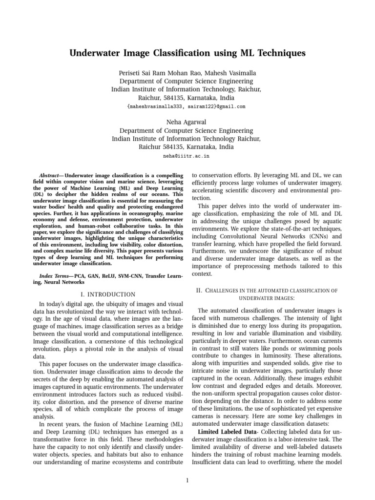 Underwater Image Classification Using ML Techniques | PDF | Computer Vision | Image Segmentation