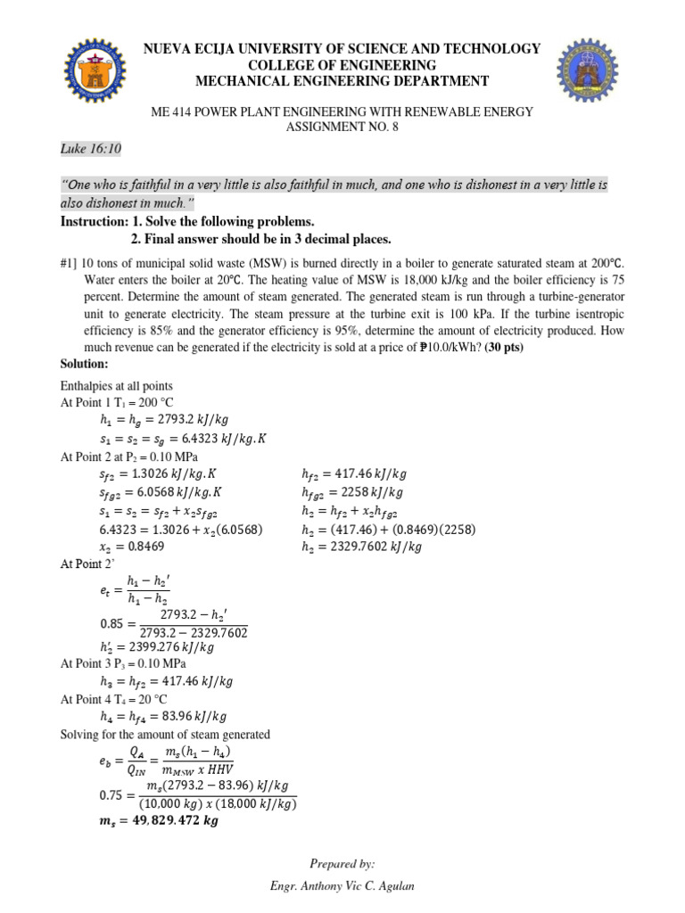Assignment 11 | PDF | Power Station | Steam