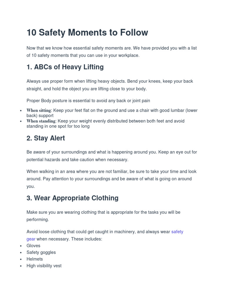 10 Safety Moments To Follow | PDF | Ladder | Occupational Safety And Health