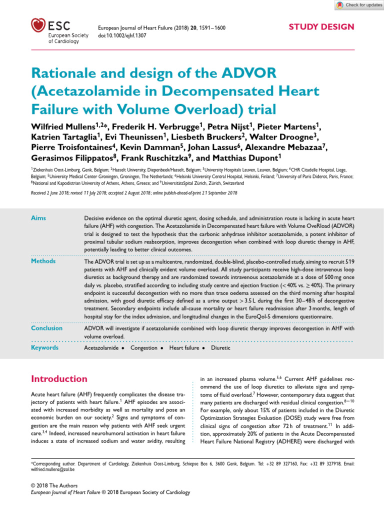 ADVOR Trial: Acetazolamide in Heart Failure | PDF | Heart Failure ...