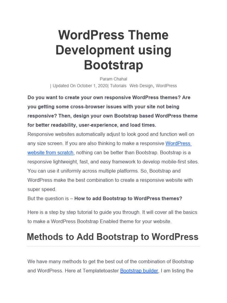 Bootstrap WordPress Theme Guide | PDF | Word Press | Bootstrap (Front End Framework)