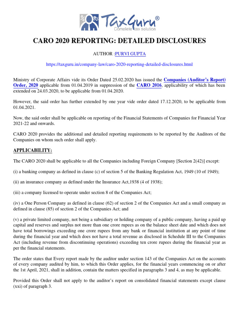 CARO 2020 Reporting-Taxguru | PDF | Loans | Debt
