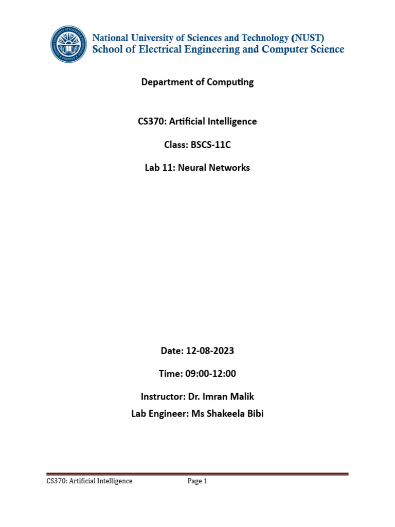 Lab 11 - Neural Networks | PDF | Artificial Neural Network | Systems Science