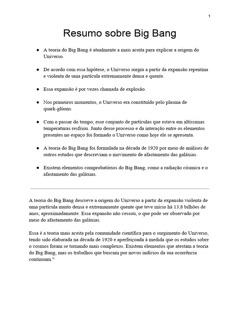 Resumo sobre Big Bang - Fisica-1 | PDF | Grande explosão | Universo