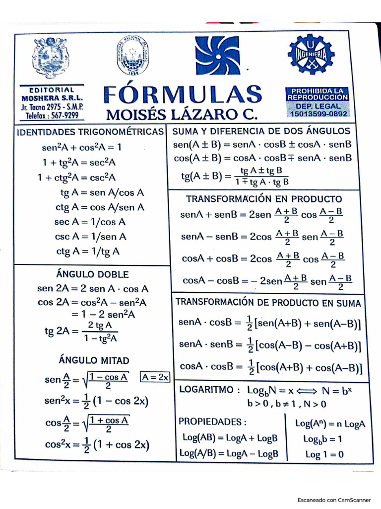Formulario Matemáticas | PDF