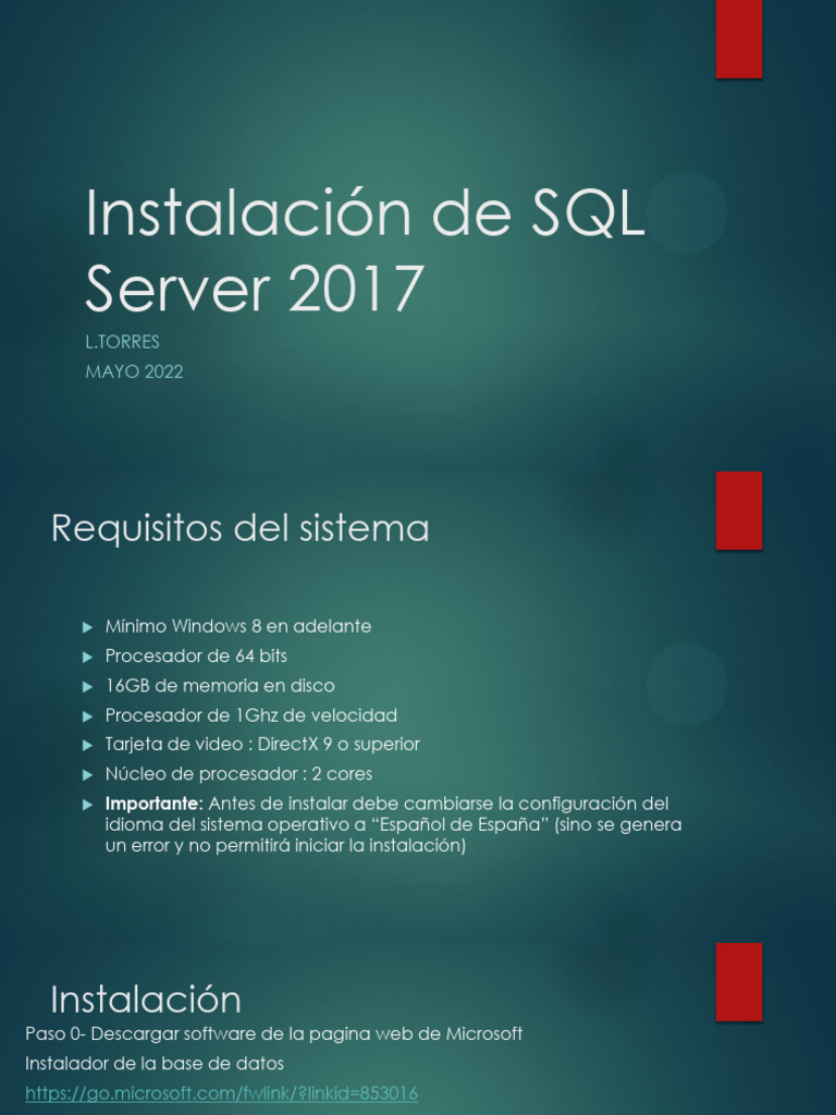 Instalación De Sql Server 2017 Actualizado Pdf Servidor Sql De Microsoft Tecnologías De La 