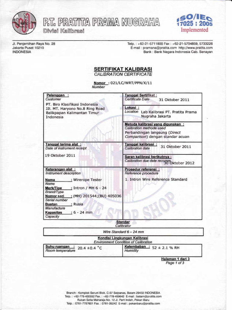 Sertifikat Wire Rope | PDF