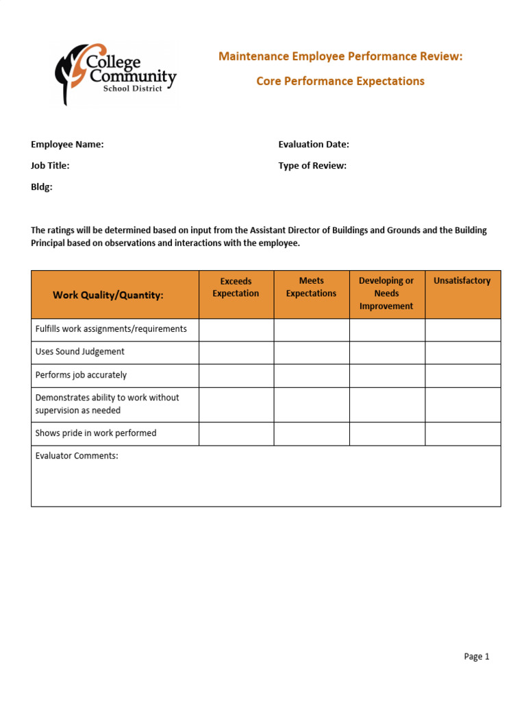 Maintenance Employee Performance Review Form | PDF | Performance ...
