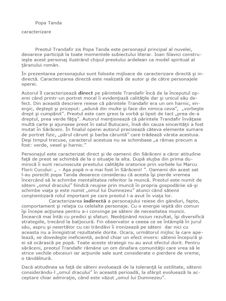 Popa Tanda - Caracterizare | PDF