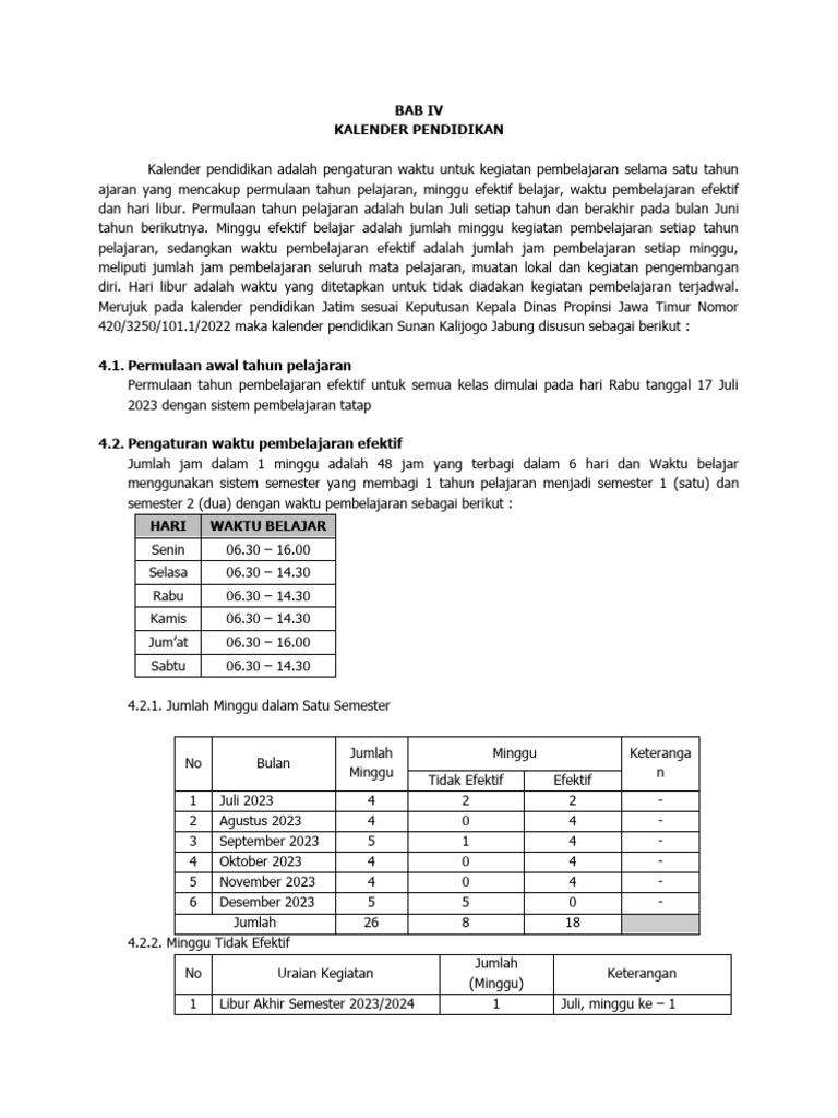 BAB IV Kalender Pendidikan KTSP | PDF