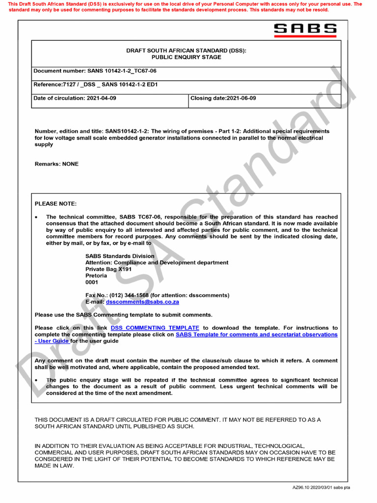 SANS 10142-1-2: Embedded Generation Standards | PDF | Electric ...