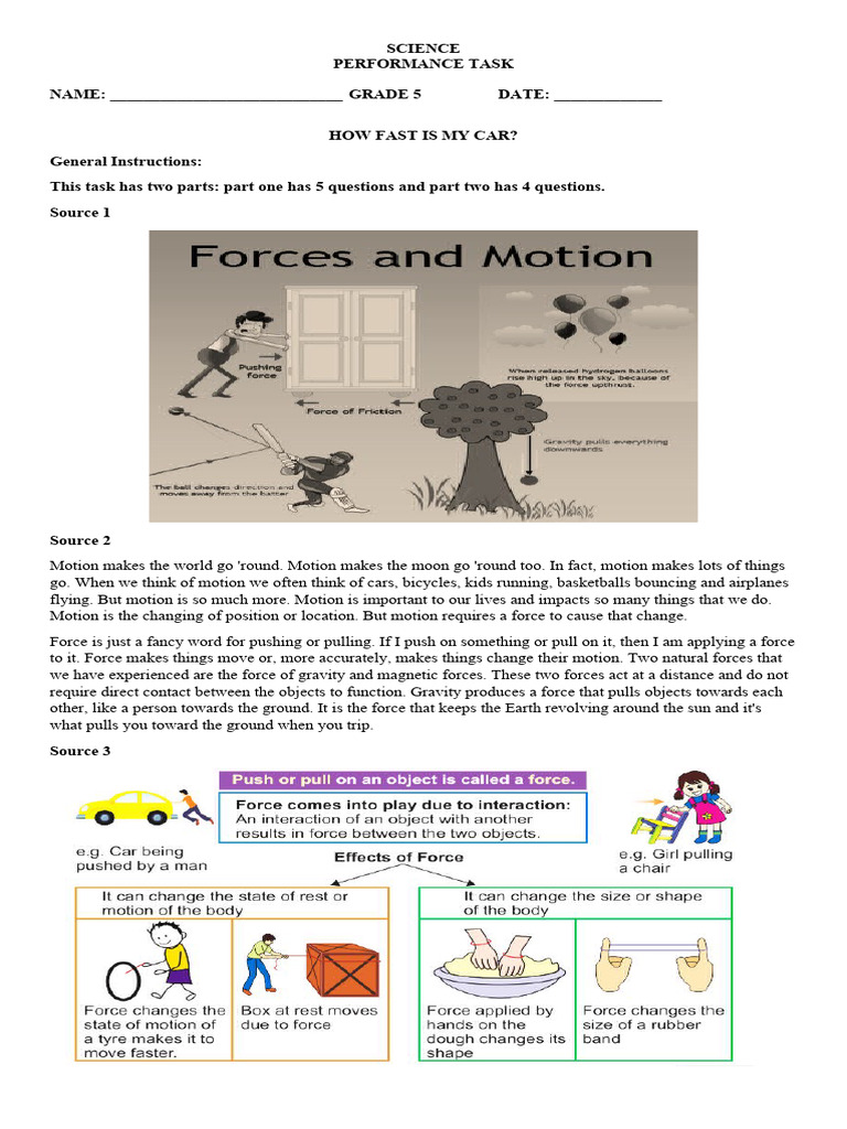 Science Performance Task New On Force June 12 2019 1 | PDF | Force ...