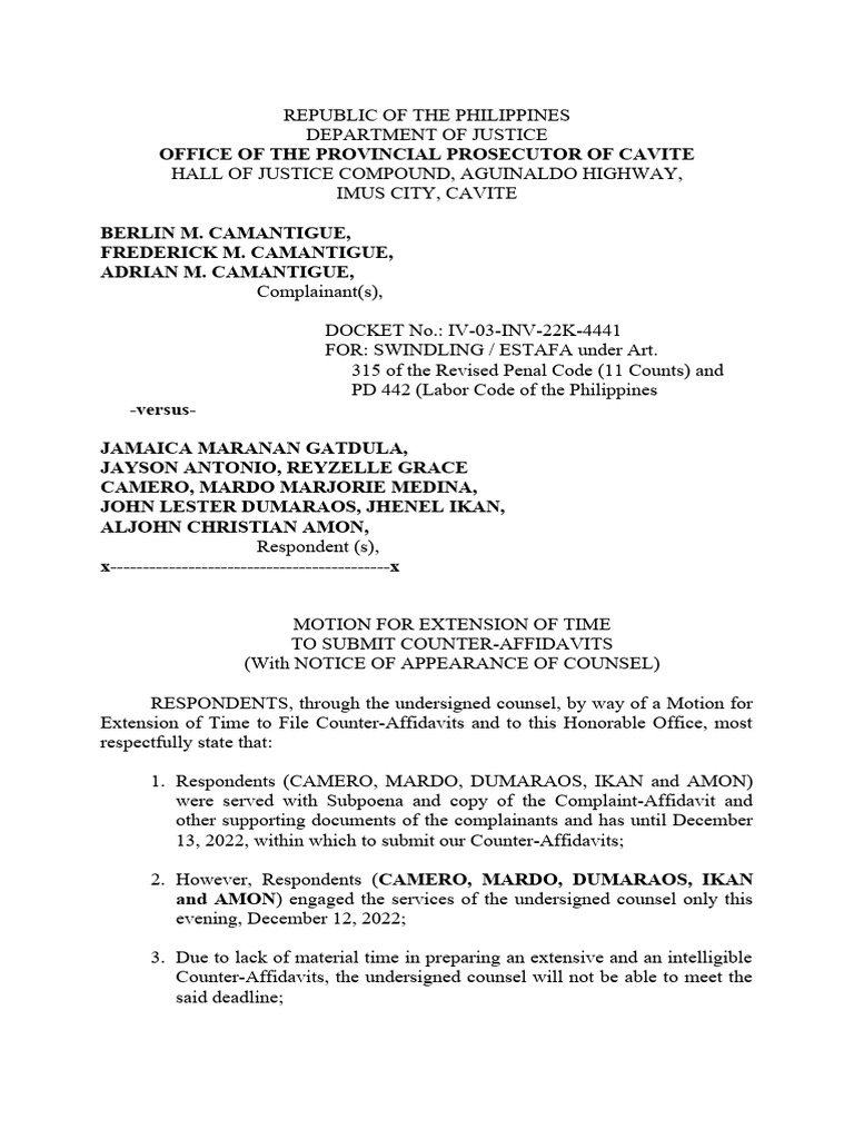 Motion For Time - Camero | PDF | Separation Of Powers | Government