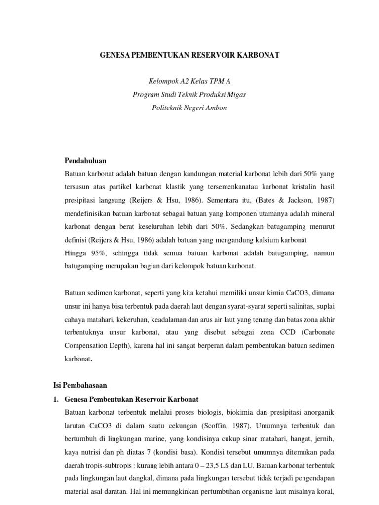 Genesa dan Fasies Reservoir Karbonat | PDF