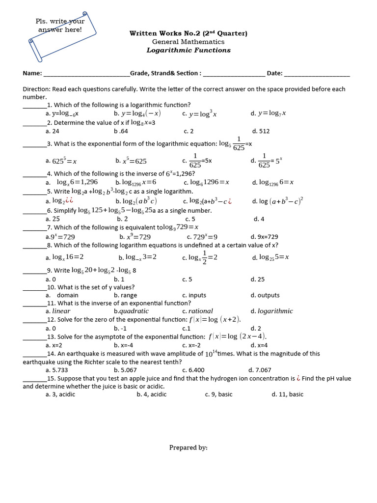 Written-Work-2 | PDF | Logarithm | Function (Mathematics)