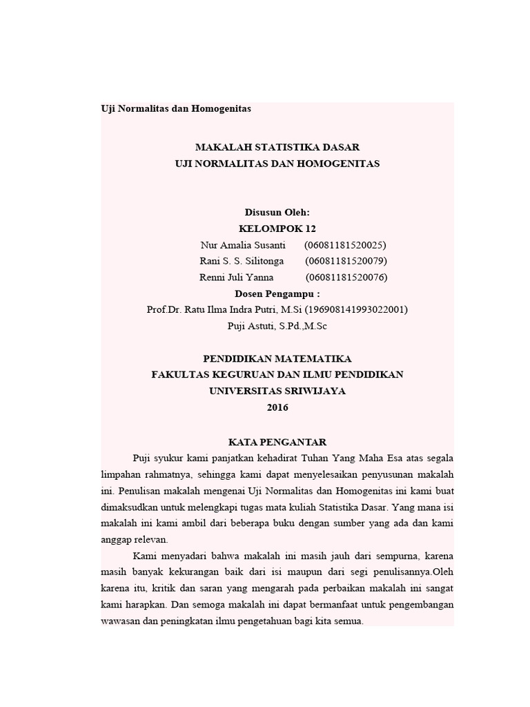 Uji Normalitas Dan Homogenitas | PDF Uji Normalitas Dan Homogenitas | PDF