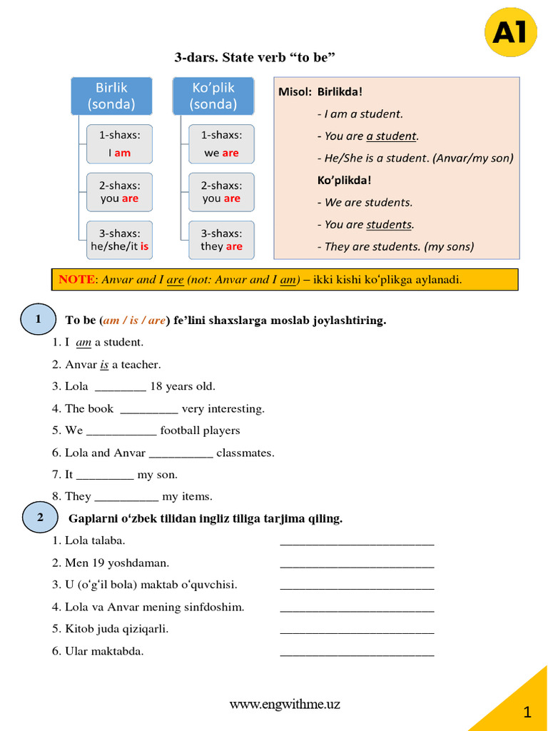 3-Dars. Exercises (With Answers) | PDF