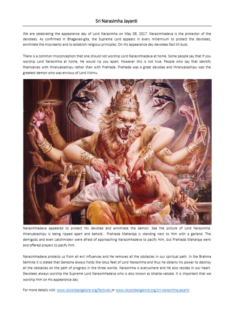 Narasimha-Jayanti-Celebration-at-Home-2017 | PDF | Indian Religions | Hindu Mythology