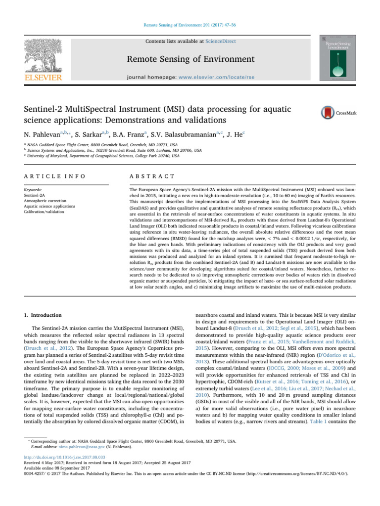 Sentinel 2 MultiSpectral Instrument MSI Data Processing - 2017 - Remote ...