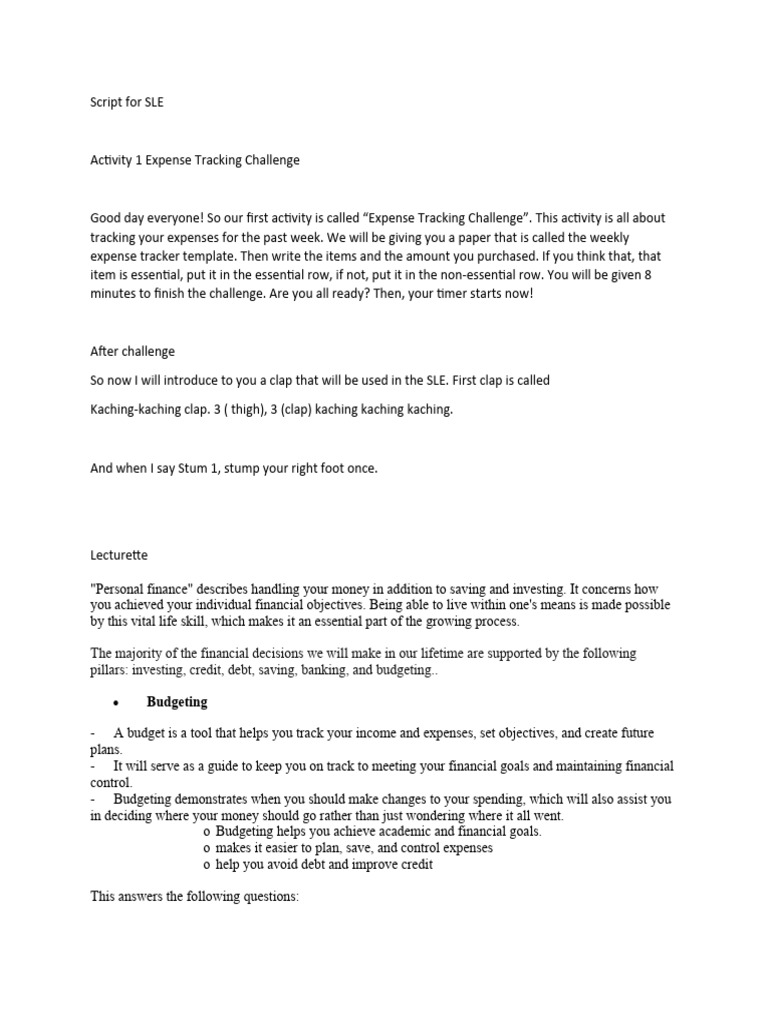 Script for SLE | PDF | Debt | Investing