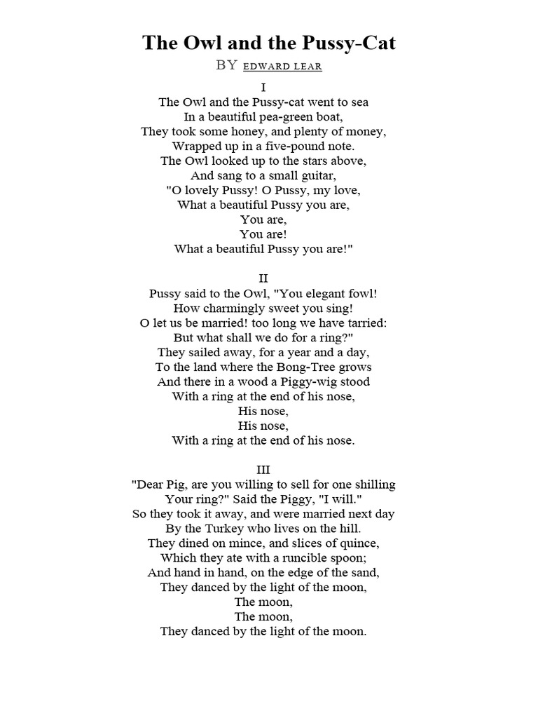 The Owl and The Pussy Cat | PDF