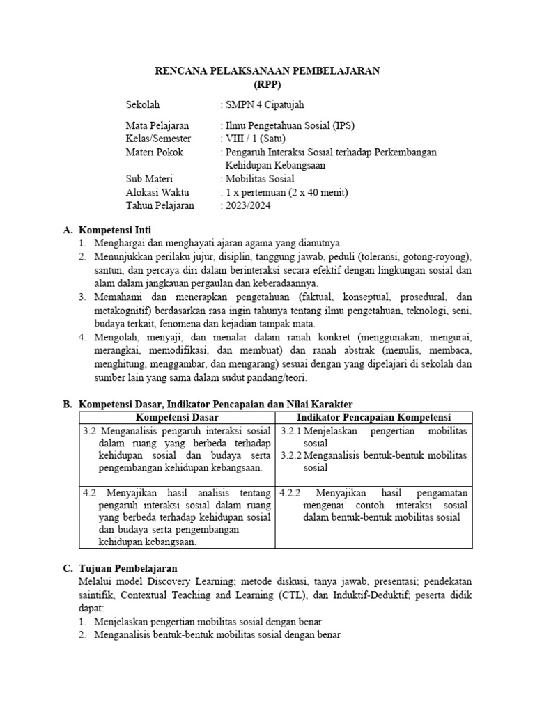 RPP Ips Kelas 8 Bab 2 | PDF | Karier & Perkembangan