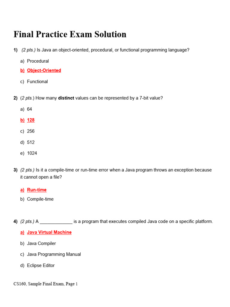 Final Practice Solution | PDF | Java (Programming Language) | Integer (Computer Science)