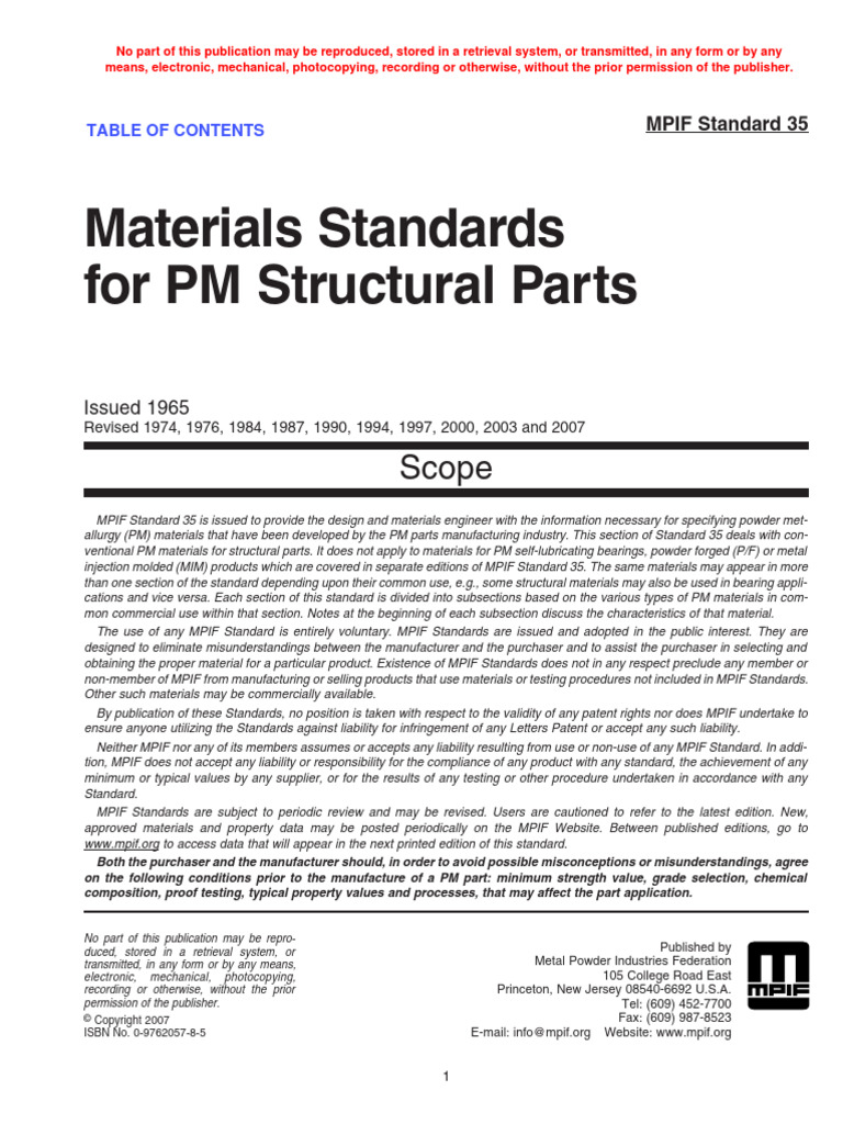 Mpif 35-2007 粉末冶金结构零件材料标准简介 | Download Free PDF | Steel | Heat Treating