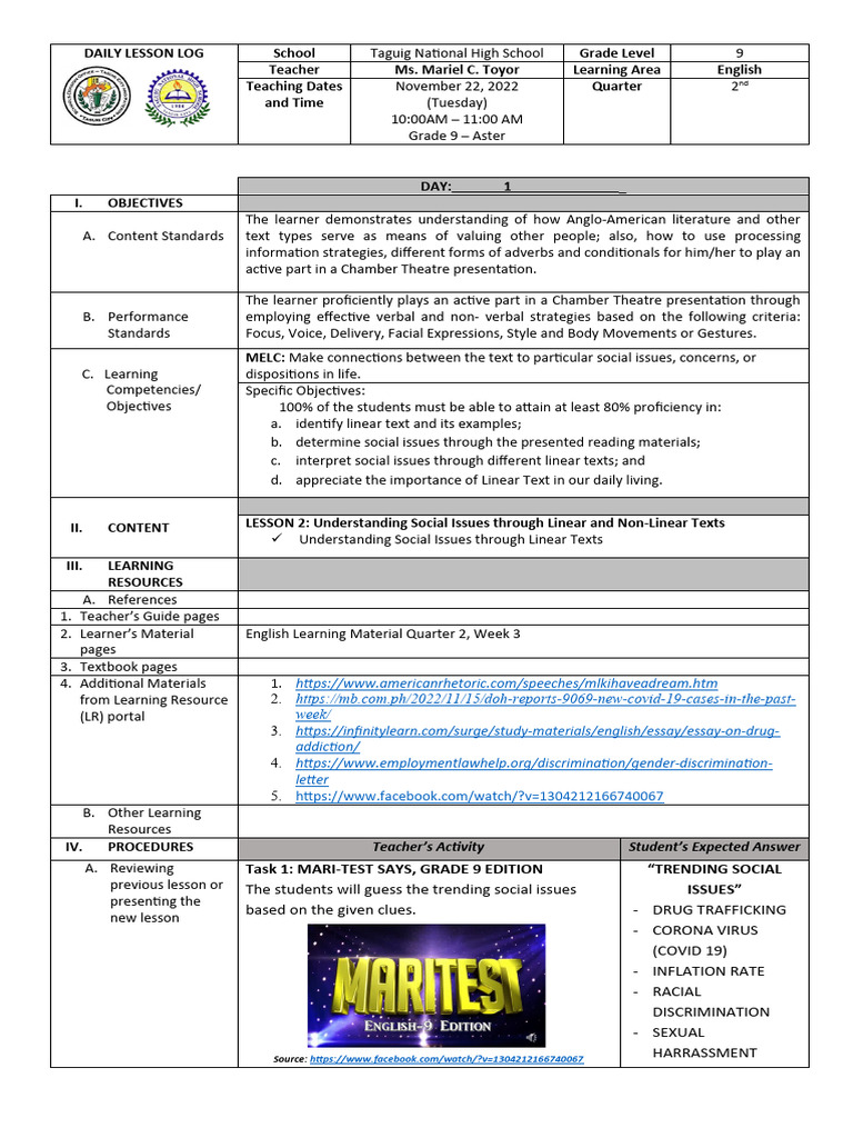 Linear Text (DLP) | PDF | Learning | Rubric (Academic)