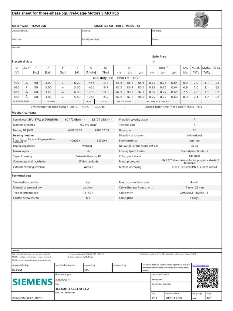 Motor Datasheet | PDF