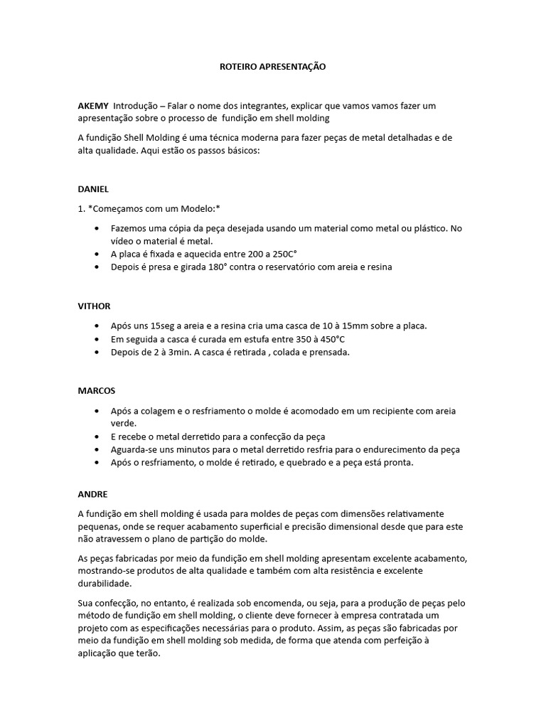 Roteiro de Apresentação | PDF