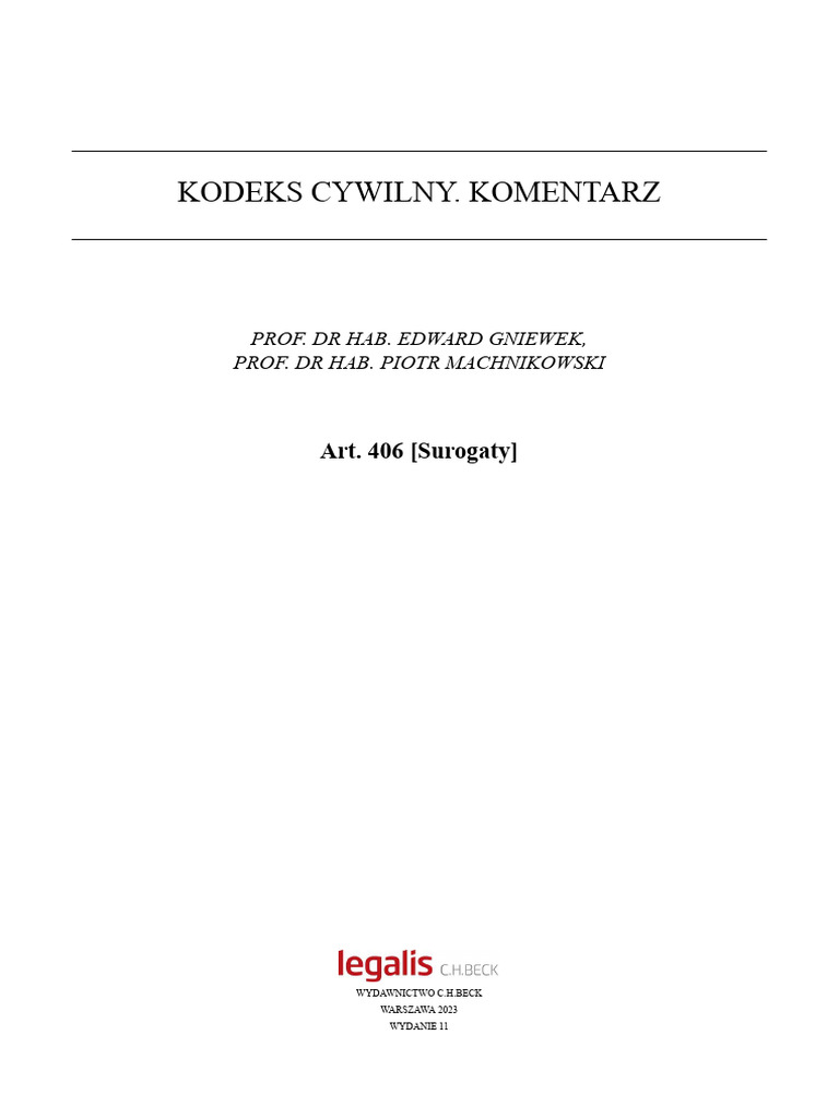 Art 406 KC Red Gniewek Machnikowski 2023 Wyd 11 Dubis | PDF